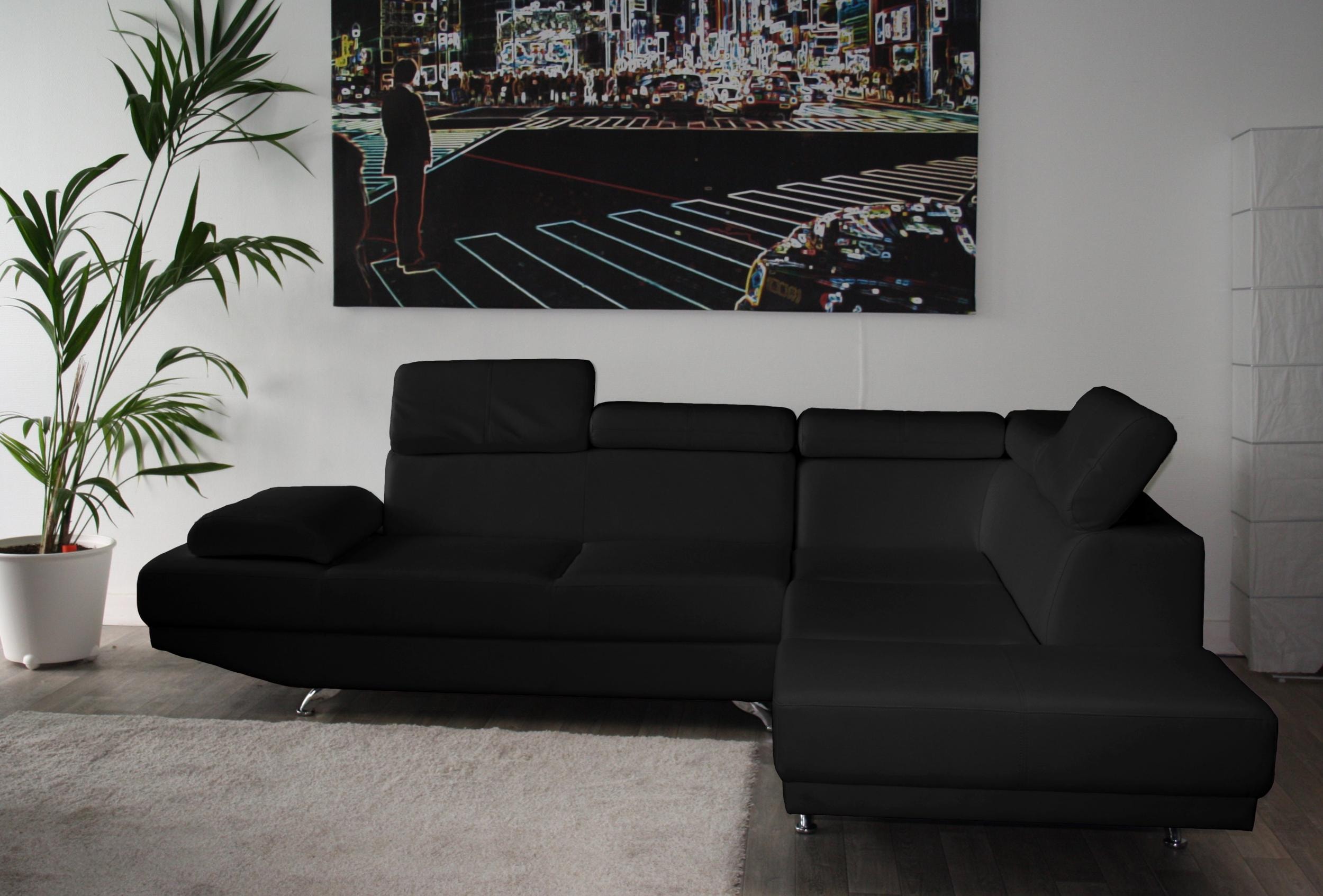 Canapé microfibre CONCEPT1 Camille angle droit noir Pas Cher - UBALDI.com
