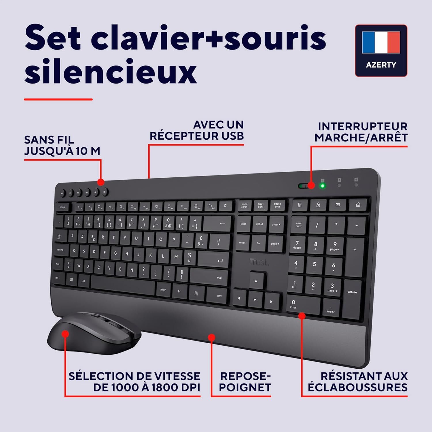 Clavier souris sans fil TRUST Trezo Comfort Wireless FR - 24534 Pas ...