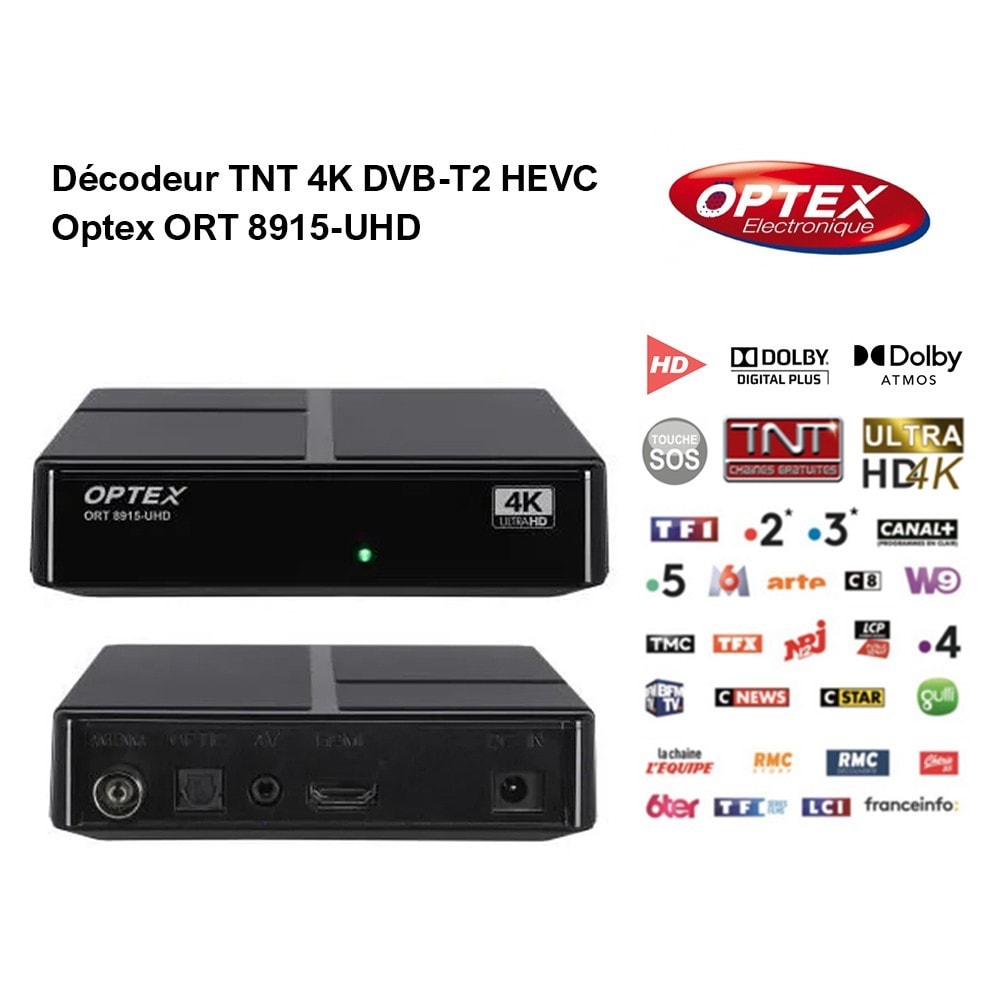 Décodeur tnt 4k box - dvb-t2 hevc optex ort 8915-uhd réception de ...