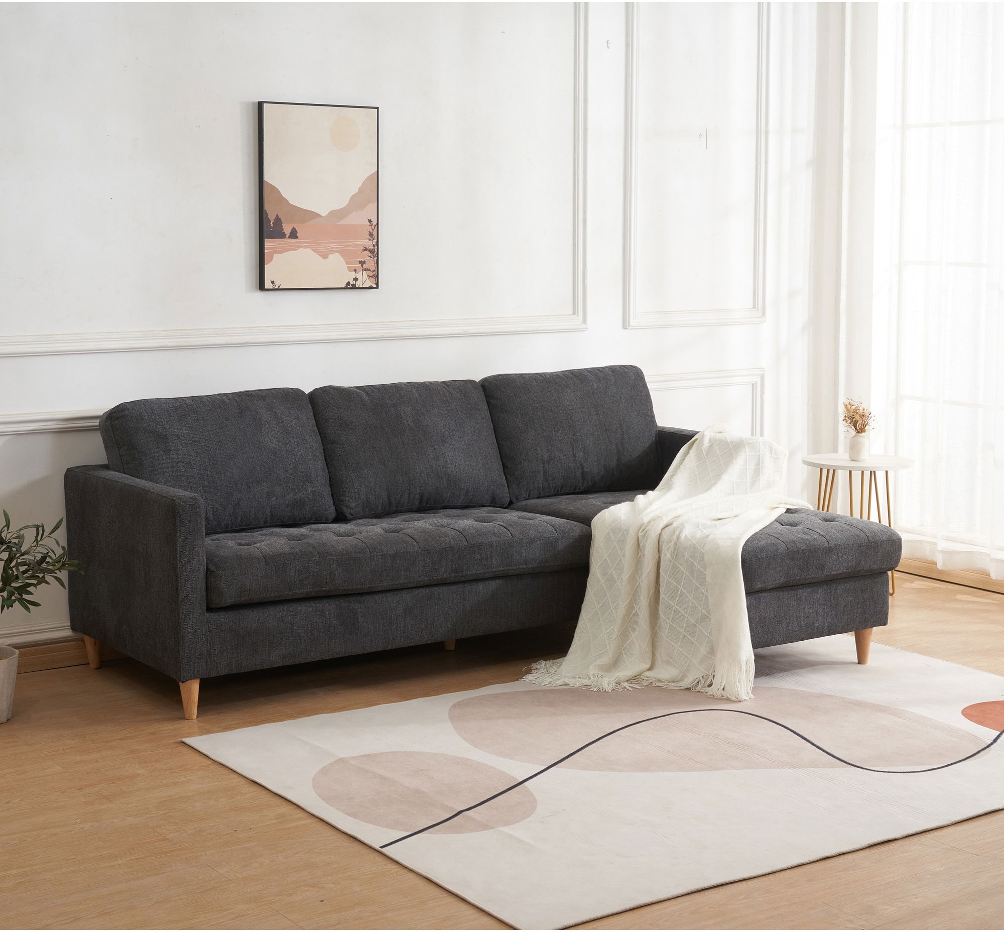 Canapé tissu HOUSE NORDIC Firenze gris réversible 219 x 151 x h80 Pas ...