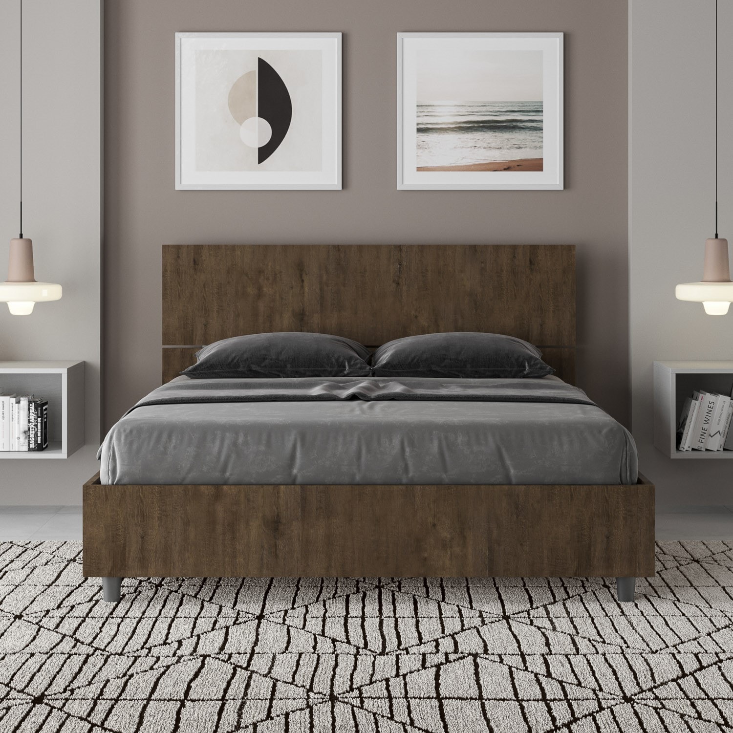Lit avec sommier demas droit 140x200 noyer ITYHOME Pas Cher - UBALDI.com
